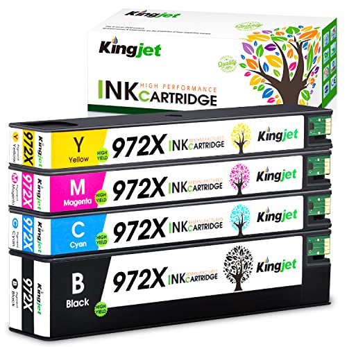 Kingjet Compatible 972X Ink Cartridge Replacement for HP 972X 972 Ink for PageWide Pro 477dw 577dw 577z 552dw 452dn 452dw 477dn P55250dw P57750dw Printer (Black Cyan Maganta Yellow)