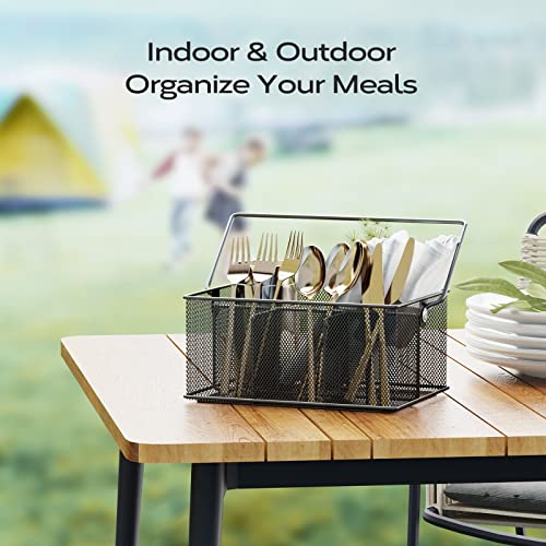 FURNINXS Utensil Caddy, Cutlery Silverware Caddy with 4 Compartments, Mesh Flatware Holder Organizer Perfect for Home, Kitchen, Countertop, Party, Camping, Outdoor and Restaurant (Black)