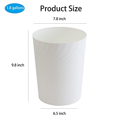 UUJOLY Plastic Small Trash Can Wastebasket, Garbage Container Basket for Bathrooms, Laundry Room, Kitchens, Offices, Kids Rooms, Dorms, (White, 1.8 Gallon)