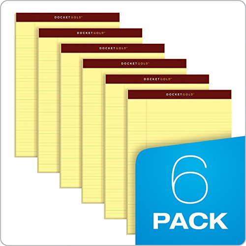 TOPS Docket Gold Writing Pads, 8-1/2" x 11-3/4", Narrow Rule, Canary Paper, 50 Sheets, 6 Pack (63941)