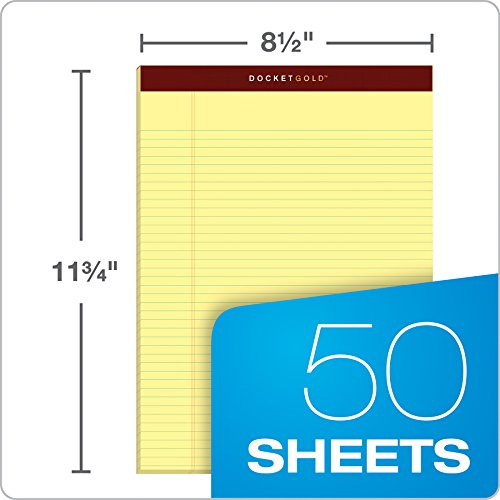 TOPS Docket Gold Writing Pads, 8-1/2" x 11-3/4", Narrow Rule, Canary Paper, 50 Sheets, 6 Pack (63941)