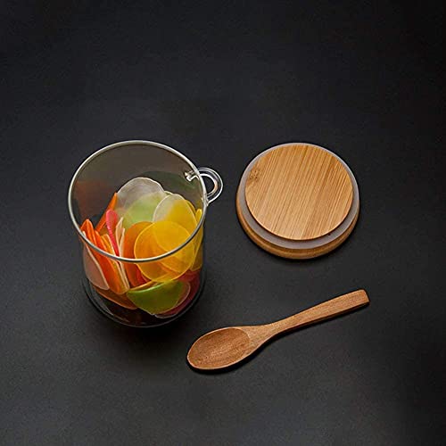 Piscepio Glass Jar Containers with Bamboo Airtight Lid Wooden Spoon Scoop Food Storage Canister Clear Glass Containers Kitchen Organization Jars 3 Pcs 450ML