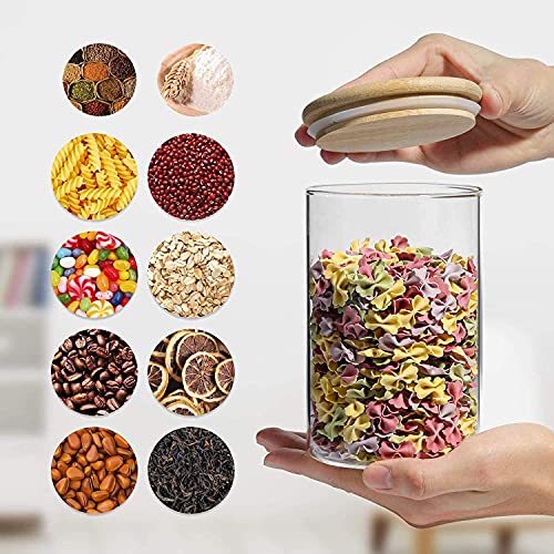 Piscepio Glass Jar Containers with Bamboo Airtight Lid Wooden Spoon Scoop Food Storage Canister Clear Glass Containers Kitchen Organization Jars 3 Pcs 450ML