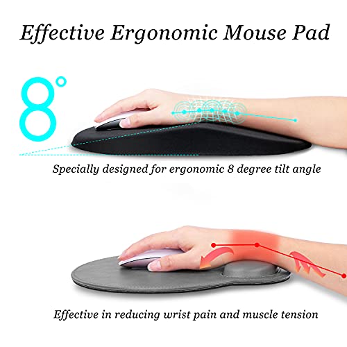 HUEILM Ergonomic Mouse Pad Wrist Support,Pain Relief Mouse Pads with Wrist Rest,Entire Memory Foam Mouse Pad with Non-Slip PU Base,Comfortable Mousepad Perfect for Office & Home（Black）