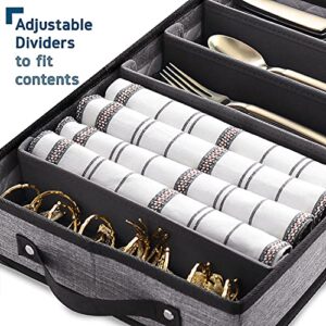 Flatware & Utensil Storage, China Storage Containers Hard Shell, Flatware Storage Case for a Set of 12, Padded Dinnerware Storage Containers with Dividers, Handles & Zippers for Storage & Transport