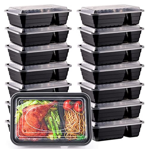 Kitch’nMore [38oz 30Pack Plastic Meal Prep Containers, 2 Compartment with Lids, Food Storage Container, Bento Box, Stackable, Microwave/Freezer/Dishwasher Safe, BPA Free