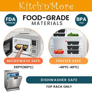 Kitch’nMore [38oz 30Pack Plastic Meal Prep Containers, 2 Compartment with Lids, Food Storage Container, Bento Box, Stackable, Microwave/Freezer/Dishwasher Safe, BPA Free