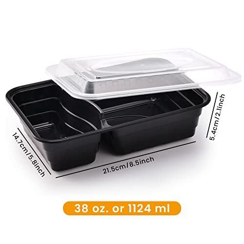 Kitch’nMore [38oz 30Pack Plastic Meal Prep Containers, 2 Compartment with Lids, Food Storage Container, Bento Box, Stackable, Microwave/Freezer/Dishwasher Safe, BPA Free