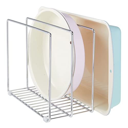 mDesign Metal Wire Organizer Rack for Kitchen Cabinet, Pantry, Shelves - Organizer Holder, 3 Slots for Skillets, Frying Pans, Lids, Cutting Boards, Vertical or Horizontal Placement - Chrome