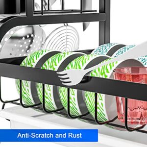 Astoryou Dish Drying Rack, 2 Tier Dish Racks for Kitchen Counter, Rust-Resistant Drying Rack Kitchen Dish Drainers with Drainboard ,Utensil Holder and Cutting Board Holder, Black