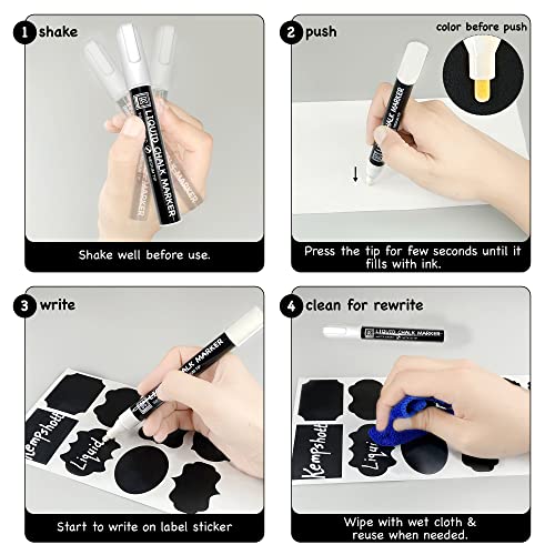 Chalkboard Labels for Jars 162pcs - Waterproof Reusable Chalk Sticker Labels for Containers Storage Jars - 12 Unique Shapes & 3 Sizes Includes Erasable Liquid Chalk Marker & Mini Towel (Pack of 162)