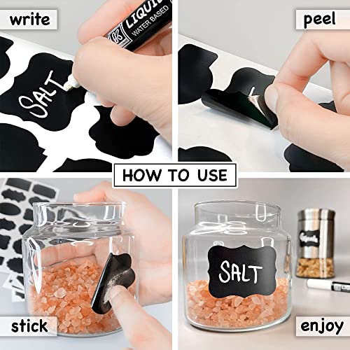 Chalkboard Labels for Jars 162pcs - Waterproof Reusable Chalk Sticker Labels for Containers Storage Jars - 12 Unique Shapes & 3 Sizes Includes Erasable Liquid Chalk Marker & Mini Towel (Pack of 162)