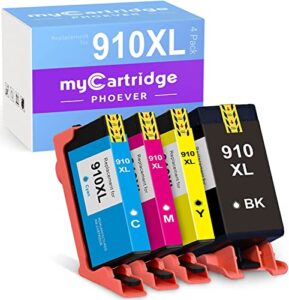 mycartridge phoever 910xl ink cartridges remanufactured ink replacement for hp 910 xl ink cartridges for officejet pro 8022 8025 8035 8028 8020 8015 printer hp 910xl ink combo pack (4-pack)