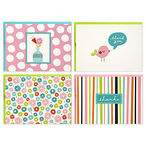 Hallmark Assorted Blank Cards (Stripes, Floral, Polka Dots, Bird, 40 Cards with Envelopes)