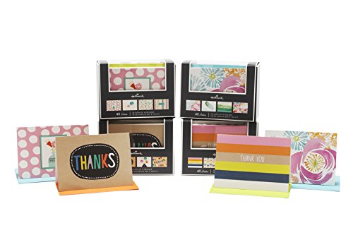 Hallmark Assorted Blank Cards (Stripes, Floral, Polka Dots, Bird, 40 Cards with Envelopes)