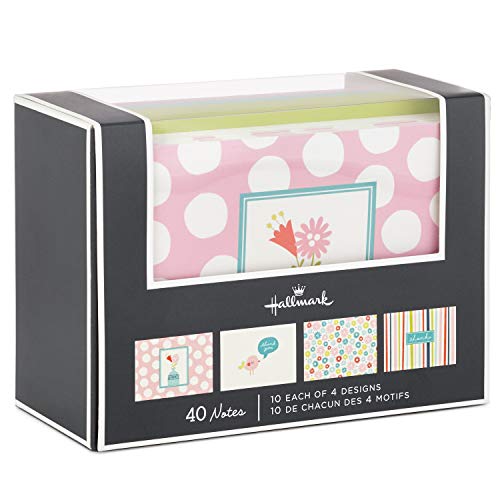 Hallmark Assorted Blank Cards (Stripes, Floral, Polka Dots, Bird, 40 Cards with Envelopes)