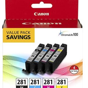 Canon CLI-281 BKCMY 4-Color Ink Tank Value Pack (2091C005) + Canon PGI-280 XL Pigment Black Ink Tank (2021C001)