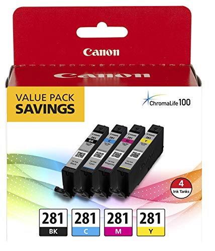 Canon CLI-281 BKCMY 4-Color Ink Tank Value Pack (2091C005) + Canon PGI-280 XL Pigment Black Ink Tank (2021C001)