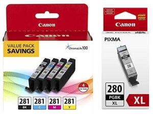 canon cli-281 bkcmy 4-color ink tank value pack (2091c005) + canon pgi-280 xl pigment black ink tank (2021c001)