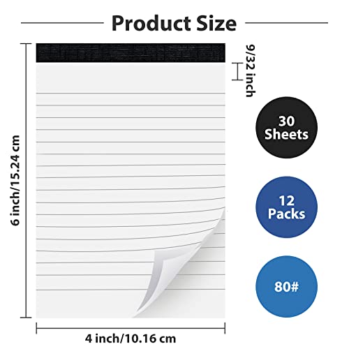 12 Pack Note Pads Refills 4 x 6 Inch Memo Pads Writing Pads, White Small Notepads Scratch Pads Mini Notepad with 30 Sheets Lined Paper in Each Pad