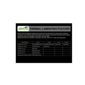 Apache Laminating Pouches 5 mil, for 8.5 x 11 inch Letter Size Paper 9 x 11.5 inch Sheets, 100 Pack