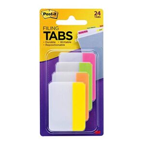 post-it tabs, 2 in, solid, assorted bright colors, 6 tabs/color, 4 colors, 24 tabs/pack (686-ploy)