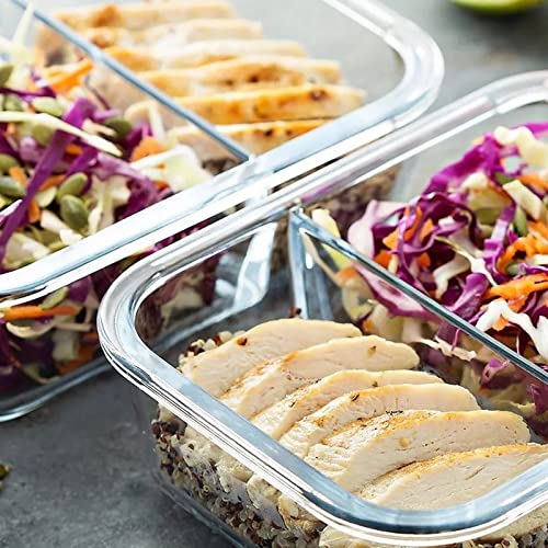 Bayco 10 Pack Glass Meal Prep Containers 2 Compartment, Glass Food Storage Containers with Lids, Airtight Glass Lunch Bento Boxes, BPA-Free & Leak Proof (10 lids & 10 Containers) - Grey