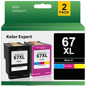 67xl ink cartridge combo pack replacement for hp 67 67xl for deskjet 2742 2755 envy 6052 6055 6075 deskjet plus 4152 4155 4158 printer (1 black,1 tri-color)