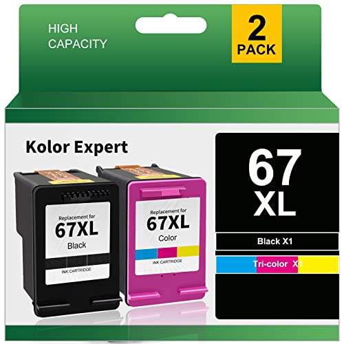 67XL Ink Cartridge Combo Pack Replacement for HP 67 67XL for DeskJet 2742 2755 Envy 6052 6055 6075 DeskJet Plus 4152 4155 4158 Printer (1 Black,1 Tri-Color)