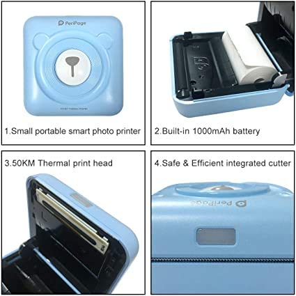 Portable Mini Printer, Thermal Bluetooth Label Maker with 1 Roller Label Paper, Image Photo Printer Mini Wireless POS Thermal Printer, Pocket Printer Compatible with Android and iOS