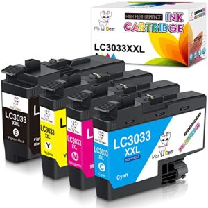 miss deer upgraded lc3033 ink cartridges, replacement for brother 3033 lc3033xxl lc3033 lc3035xxl lc3035 work for brother mfc-j995dw mfc-j805dw mfc-j815dw (1black, 1cyan, 1magenta, 1yellow) 4 pack