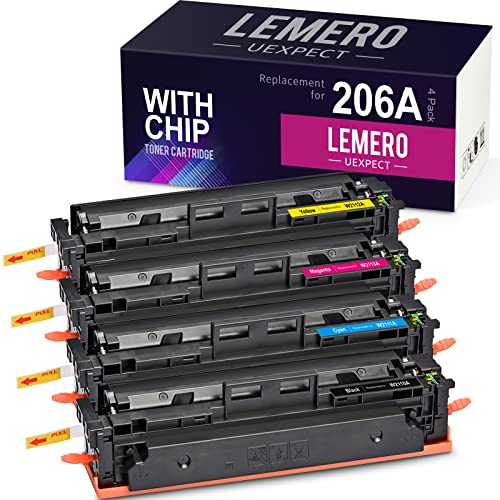 206A with Chip LemeroUexpect Compatible Toner Cartridge Replacement for HP 206A 206X Toner Cartridge 4-Pack W2110A for Color MFP Pro M255dw M283fdw M283cdw M283 Printer Black Cyan Magenta Yellow