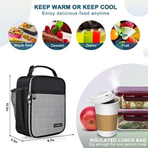 CARBATO Lunch Bag, Durable Insulated Lunch Box Reusable Adults Tote Bag Lunch Bag for Men, Women, Adults (Black Gray)