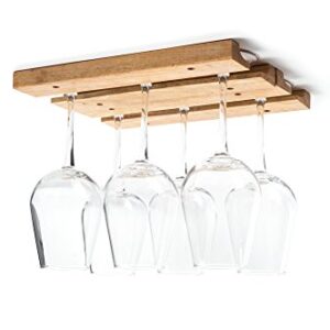 Fox Run Mounted Under-Cabinet Wooden Wine Glass Holder Rack, 11 x 7 x 0.75 inches, Brown