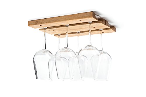 Fox Run Mounted Under-Cabinet Wooden Wine Glass Holder Rack, 11 x 7 x 0.75 inches, Brown