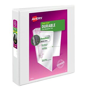 avery durable view 3 ring binder, 1-1/2 inch ezd rings, 1 white binder (09401)