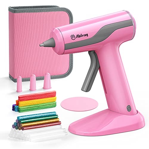 Cordless Hot Glue Gun Kit, Fast Preheating Glue Gun with 30 Pcs Glue Sticks and 50 Colored Wooden Craft Sticks, Smart Power-Off Hot Melt Glue Gun with Carrying Bag