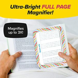 Eye Candy AS-SEEN-ON-TV Full Page Book Magnifier and Light to See Pages 3X Bigger, Optical Grade, Anti-Glare Page Magnifier & Book Light with Dimmable Brightness, 4 Pack