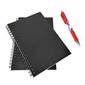 DSTELIN Blank Spiral Notebook, 2-Pack, Soft Cover, Sketch Book, 100 Pages / 50 Sheets, 7.5 inch x 5.1 inch, 100GSM, (Black)