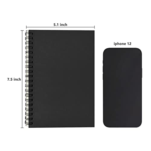 DSTELIN Blank Spiral Notebook, 2-Pack, Soft Cover, Sketch Book, 100 Pages / 50 Sheets, 7.5 inch x 5.1 inch, 100GSM, (Black)