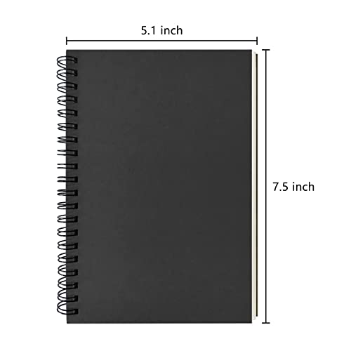 DSTELIN Blank Spiral Notebook, 2-Pack, Soft Cover, Sketch Book, 100 Pages / 50 Sheets, 7.5 inch x 5.1 inch, 100GSM, (Black)