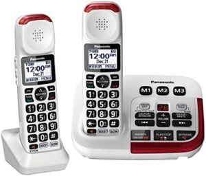 panasonic kx-tgm420w + (1) kx-tgma44w amplified cordless phone with digital answering machine and voice volume booster upto 40 db (2 handsets)