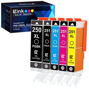 e-z ink (tm compatible ink cartridge replacement for canon pgi-250xl pgi 250 xl cli-251xl cli 251 xl to use with pixma mx922 mg5520 (1 large black, 1 cyan, 1 magenta, 1 yellow, 1 small black) 5 pack