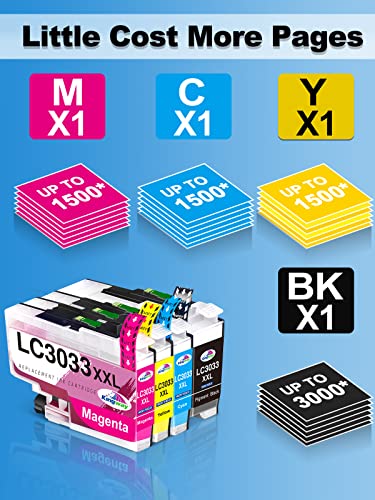 Compatible for Brother LC3033 Ink Cartridges Replacement for LC3033 BK/C/M/Y Ink Cartridges Brother use with Brother MFC-J995DW MFC-J995DWXL MFC-J815DW MFC-J805DW MFC-J805DWXL, 4 for LC3033 LC3035 Ink