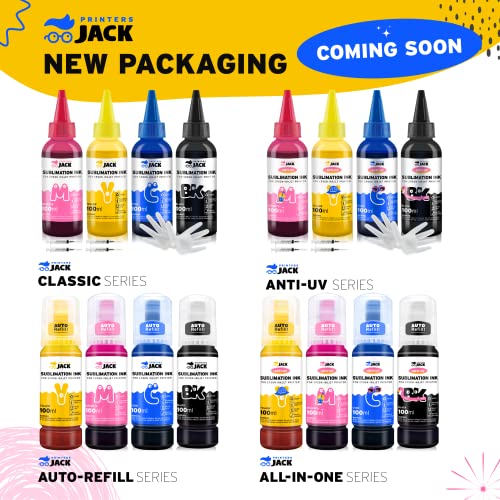 Printers Jack Sublimation Ink Four Pack 400 ML Ultra Vivid for Epson C88 C88+ WF7710 ET2720 Inkjet Printers Heat Press Transfer on Mugs, Polyester Shirts etc