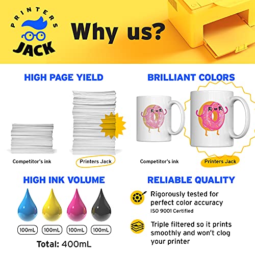 Printers Jack Sublimation Ink Four Pack 400 ML Ultra Vivid for Epson C88 C88+ WF7710 ET2720 Inkjet Printers Heat Press Transfer on Mugs, Polyester Shirts etc