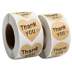 thank you stickers roll 1000pcs adhesive labels kraft paper with black hearts, decorative sealing stickers for christmas gifts, wedding, party