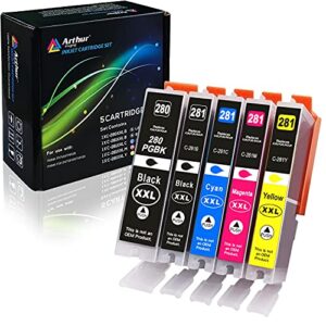 arthur imaging compatible canon ink cartridges 280 and 281 replacement pgi-280xxl cli-281xxl pgi 280 xxl cli 281 xxl pixma tr7520 tr8520 ts6120 ts6220 ts8220 ts9120 ts9520 ts9521c printer (5 pack)