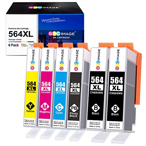 GPC Image Compatible Ink Cartridge Replacement for HP 564XL 564 XL to use with DeskJet 3520 3522 Officejet 4620 Photosmart 5520 6510 7520 7525 (2 Black 1 Cyan 1 Magenta 1 Yellow 1 Photo Black,6-Pack)