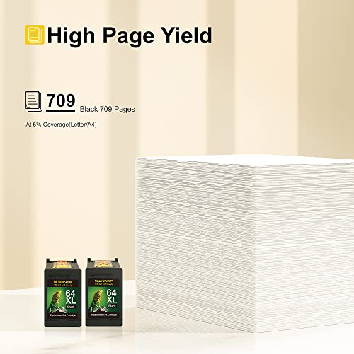 64XL Black Ink Cartridge High Yield Remanufactured Ink Replacement for HP Ink 64 64 XL for Envy Photo 7858 7855 7155 6255 6252 7120 6232 7158 7164 Envy 7255e 7955e 7958e Tango X Printer (2 Black)